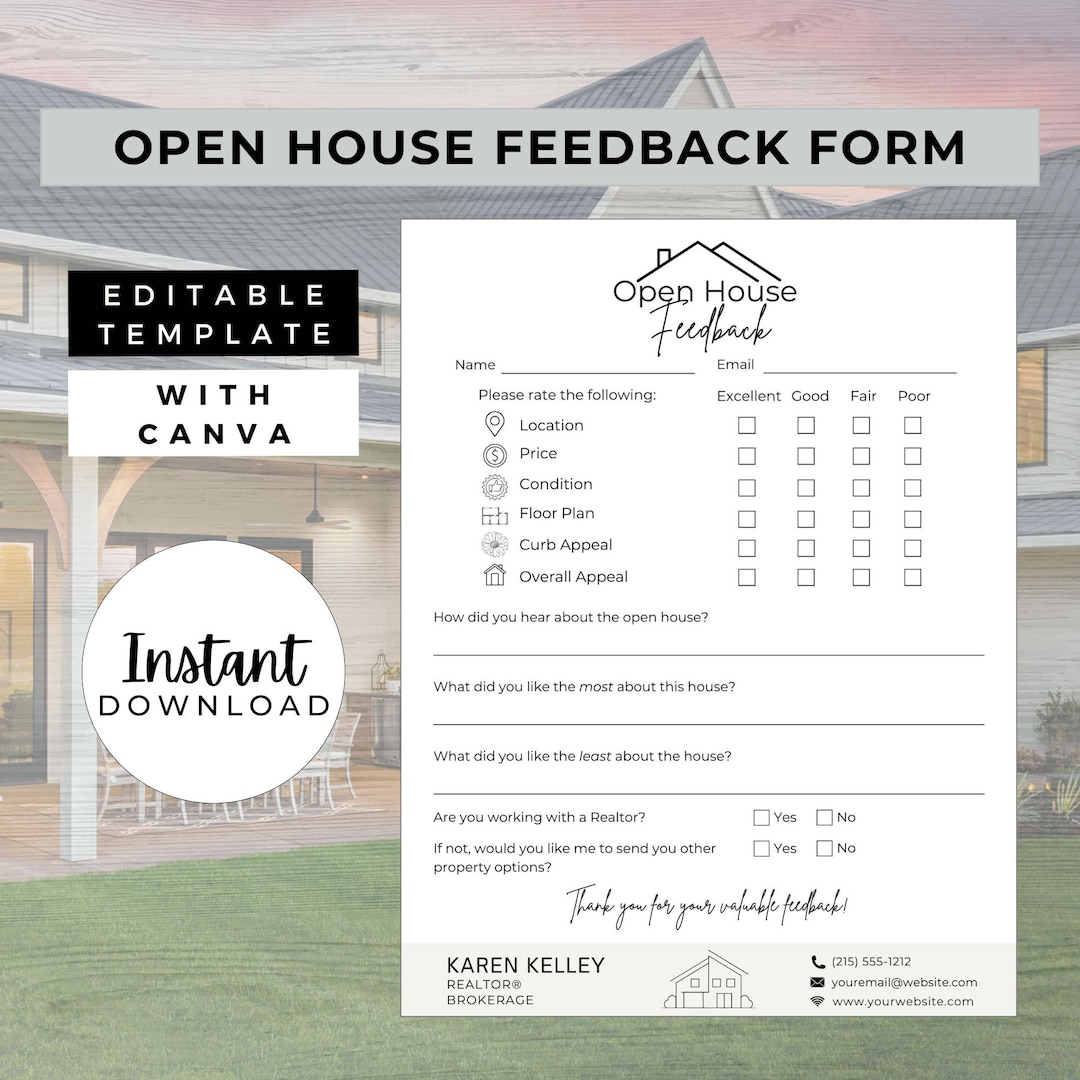 Open House Feedback Form, INSTANT DOWNLOAD, Editable Canva Template ...