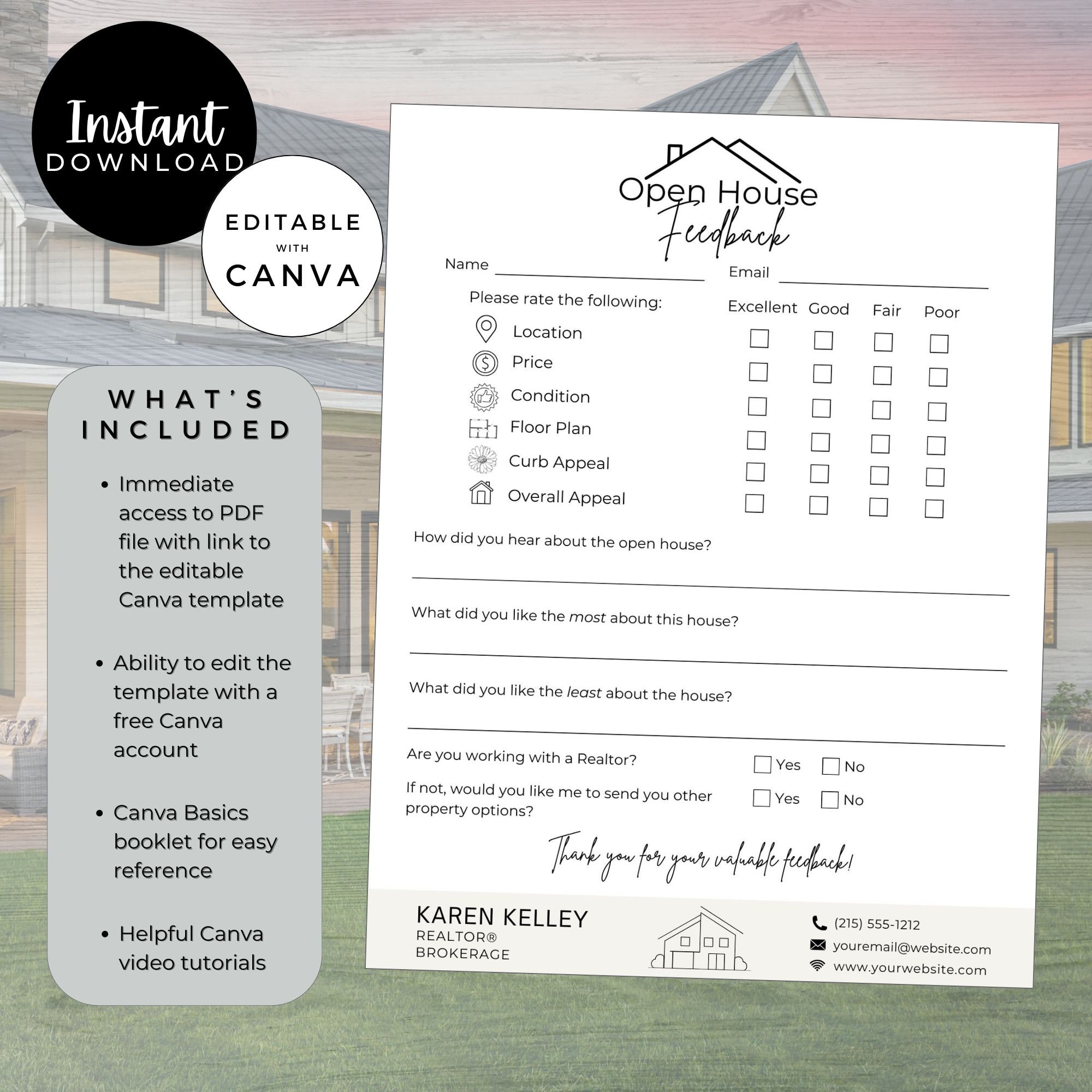 Open House Feedback Form, INSTANT DOWNLOAD, Editable Canva Template ...
