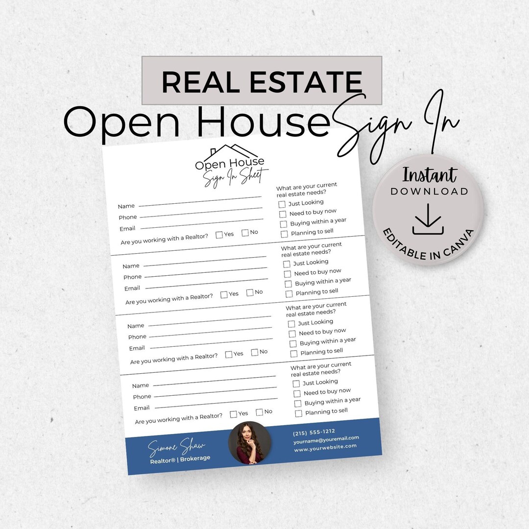 Open House Sign in Sheet, INSTANT DOWNLOAD, Editable Canva Template ...