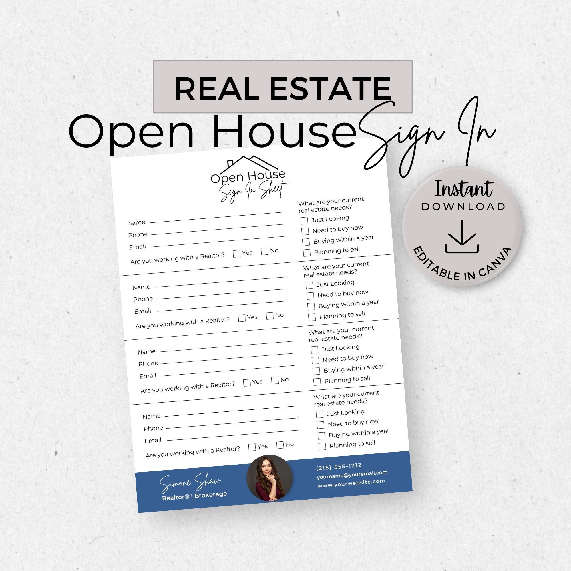 Open House Sign in Sheet, INSTANT DOWNLOAD, Editable Canva Template ...