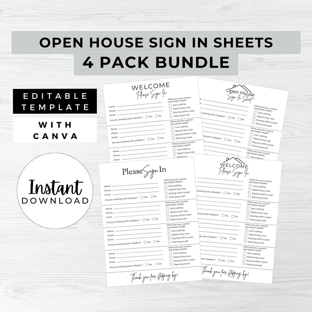 Open House Sign in Sheet Bundle, INSTANT DOWNLOAD, Open House Sign in ...