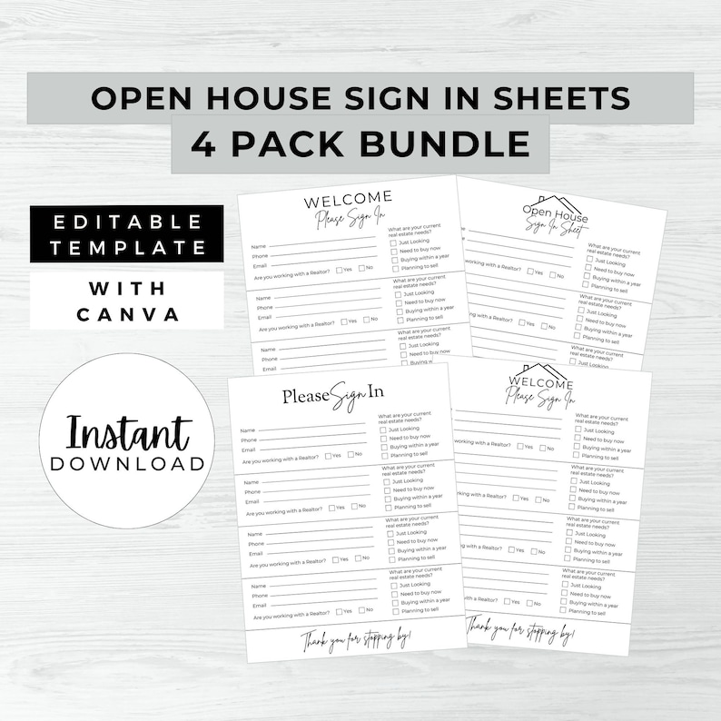 Open House Sign in Sheet Bundle, INSTANT DOWNLOAD, Open House Sign in ...