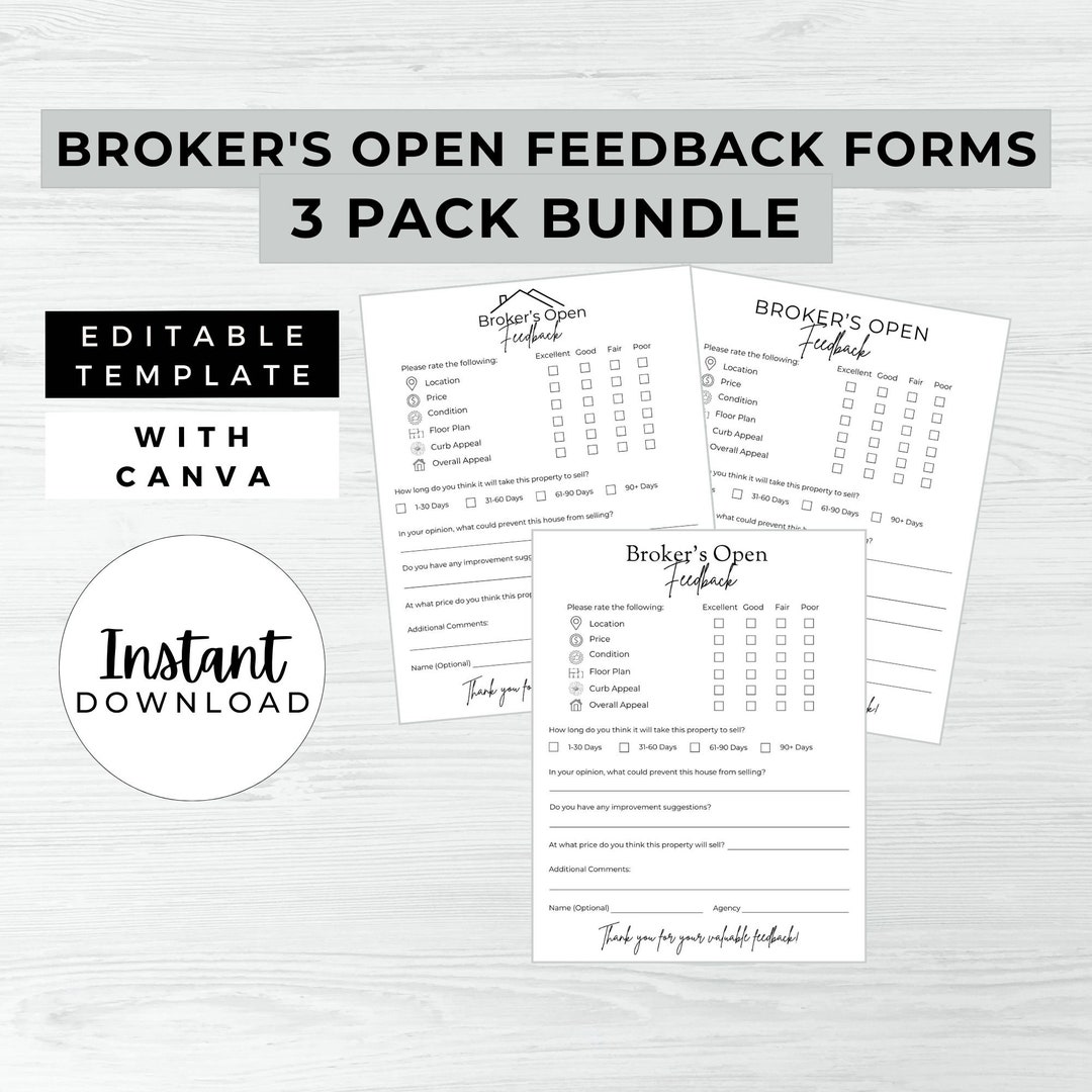 Broker’s Open House Feedback Bundle, INSTANT DOWNLOAD, Feedback Forms ...