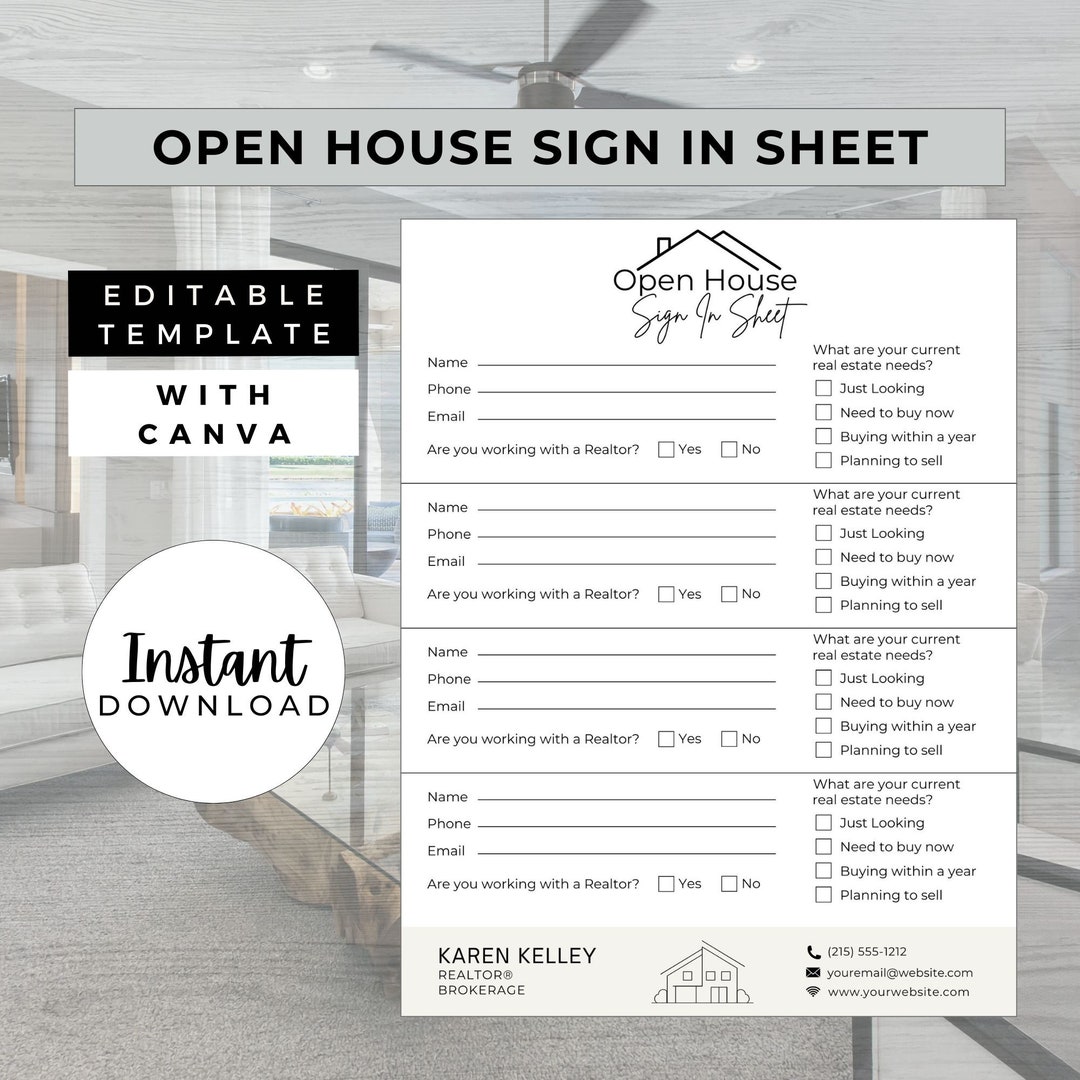 Open House Sign in Sheet, INSTANT DOWNLOAD, Editable Canva Template ...