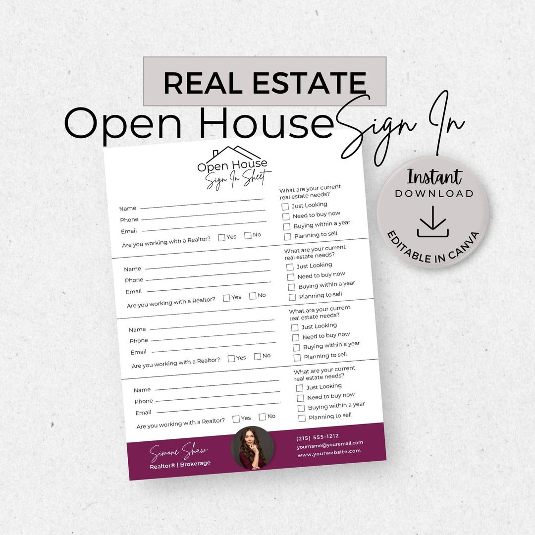 Open House Sign in Sheet, INSTANT DOWNLOAD, Editable Canva Template ...