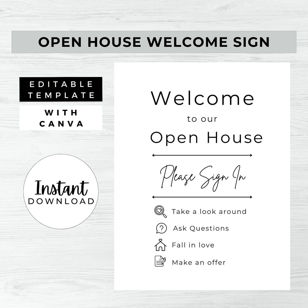 Open House Welcome Sign, INSTANT DOWNLOAD, Editable Canva Template ...