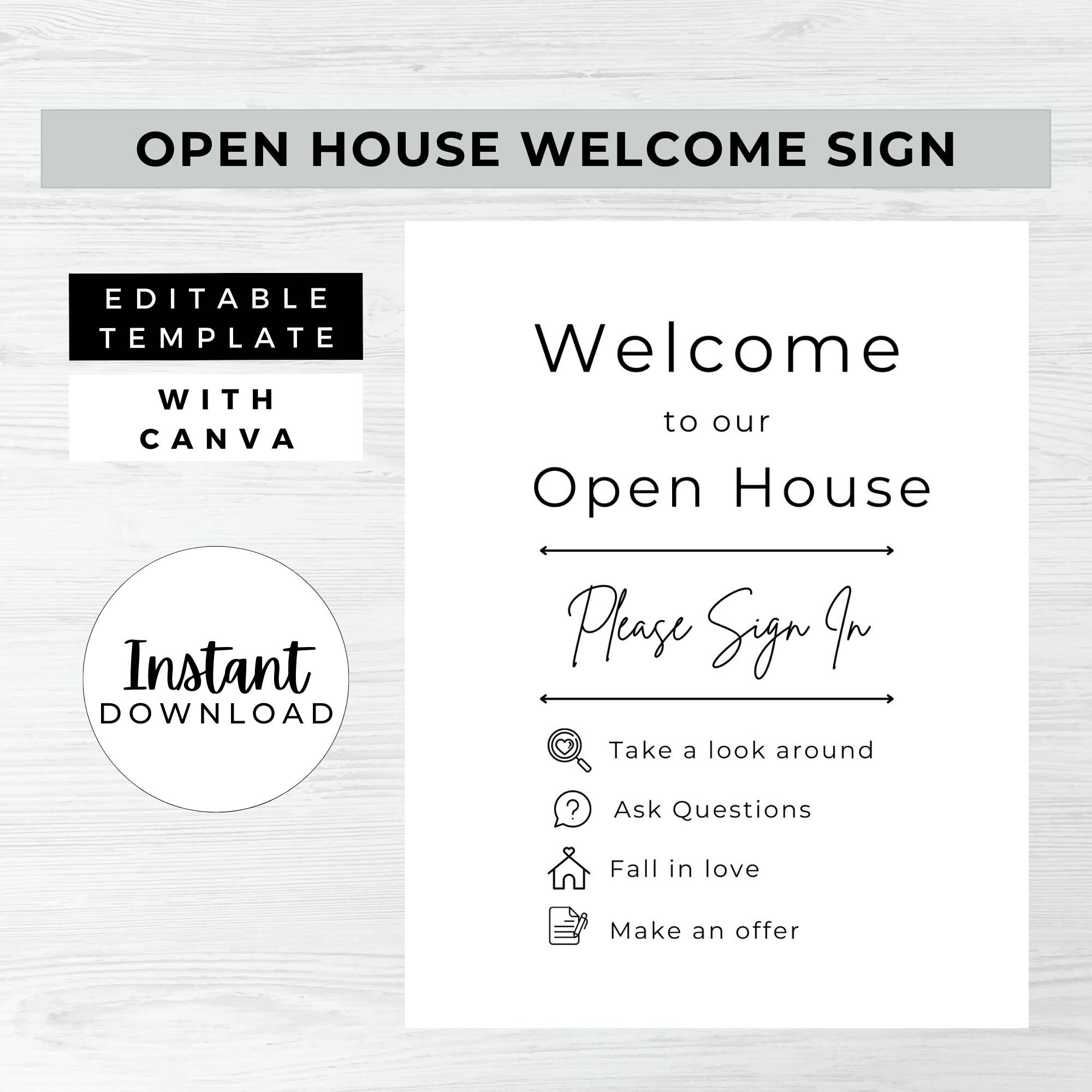 Open House Welcome Sign, INSTANT DOWNLOAD, Editable Canva Template ...