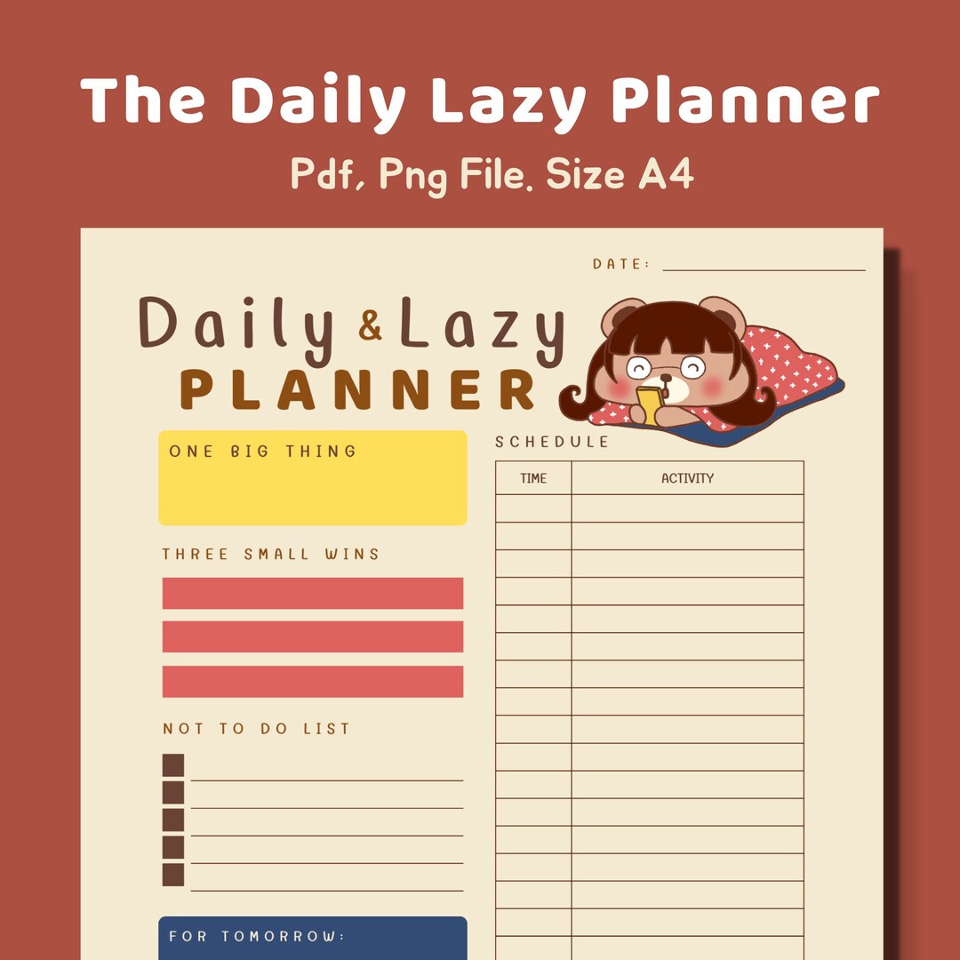 The Daily Lazy Digital Planner for Lazy Person, One Day Planner ...
