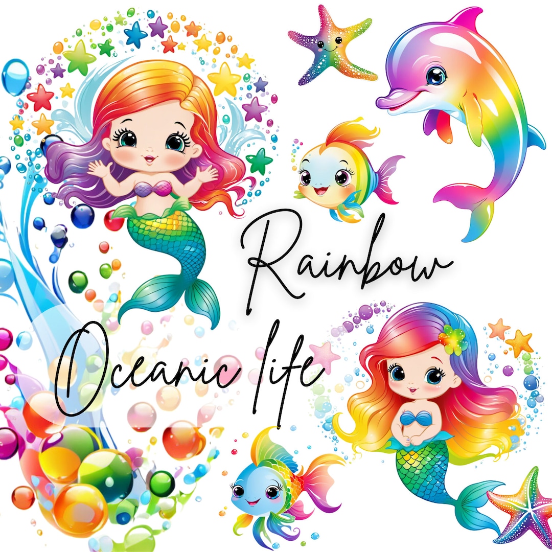 Mermaid Clipart, Rainbow Mermaids Clipart, Mermaid SVG, 15 Fantastic ...