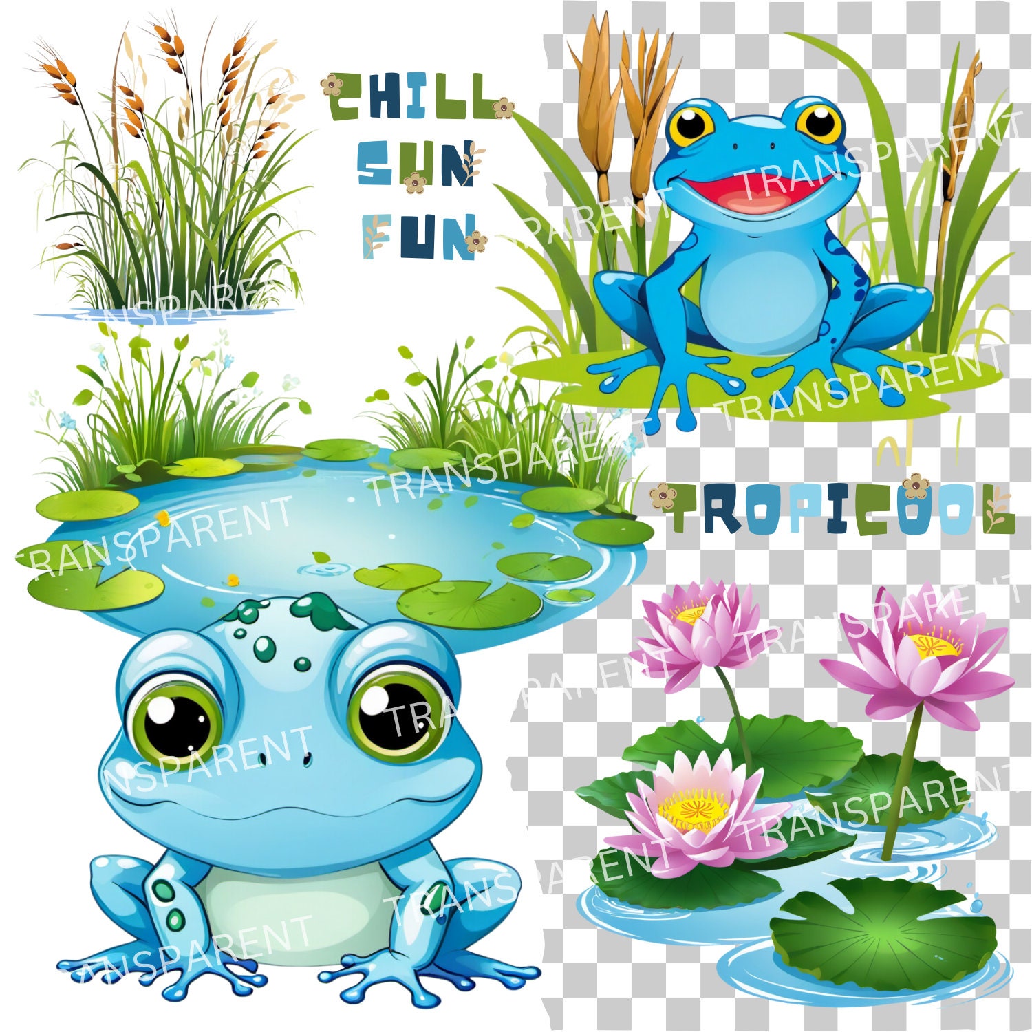 Blue Frog, Cute Frog Clipart, 30 Clip Art Bundle, Wooden Frog, Frog and ...