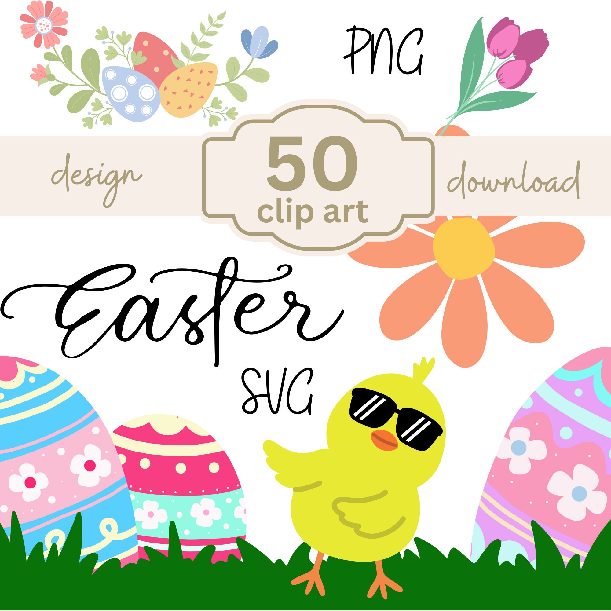 50 Easter Clipart Set, Images Download Box 50 Pc, Easter Rabbits ...