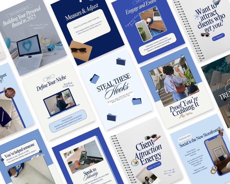 Blue Instagram Carousel Templates for Canva | Scrapbook Style Viral ...