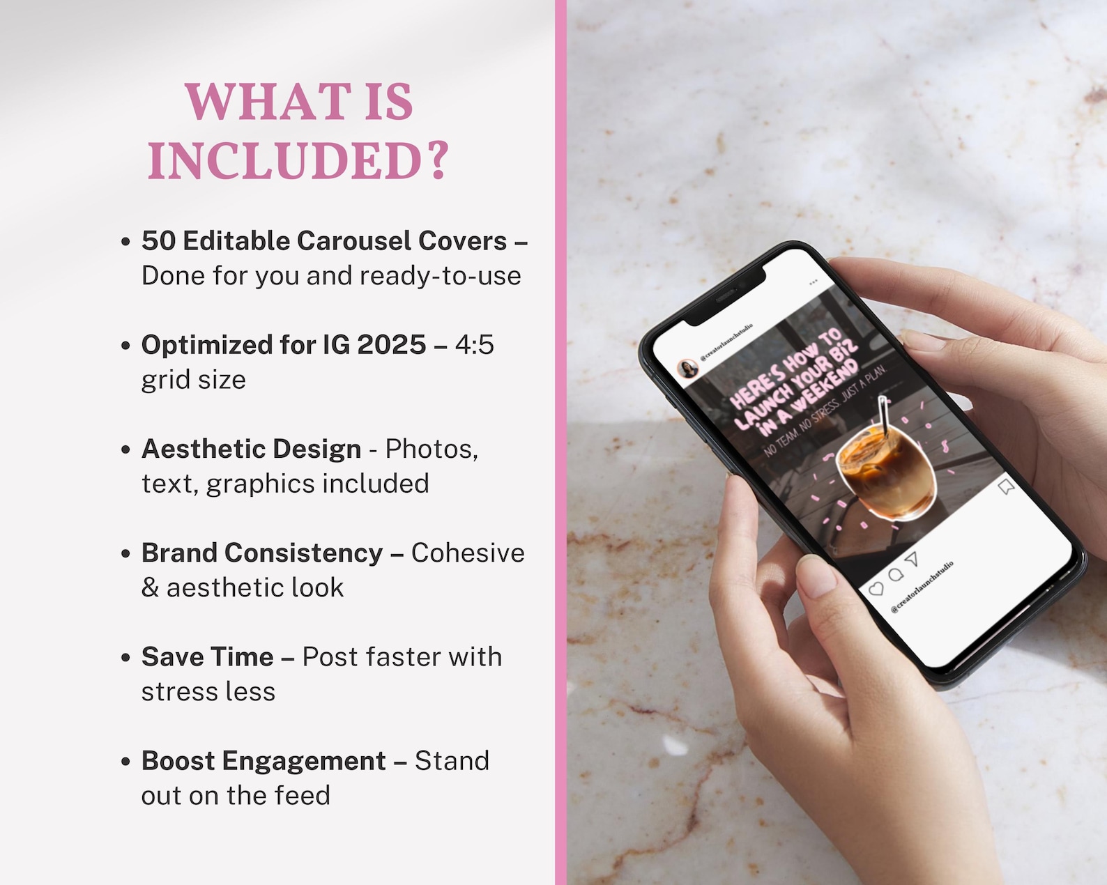 50 Pink Instagram Carousel Covers Canva Templates Coaches Creators ...