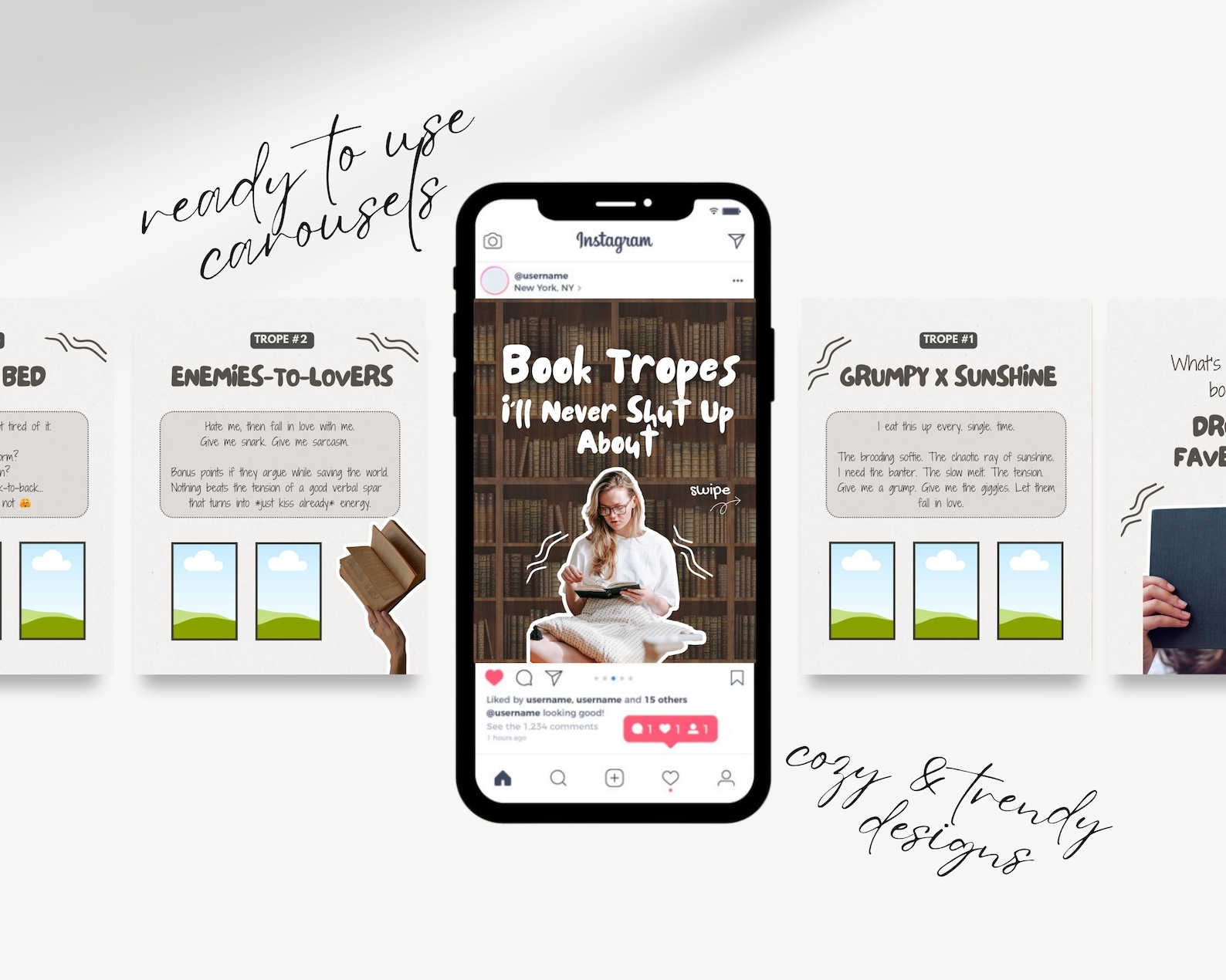 Bookstagram Carousel Templates Booktok Instagram Post Editable ...
