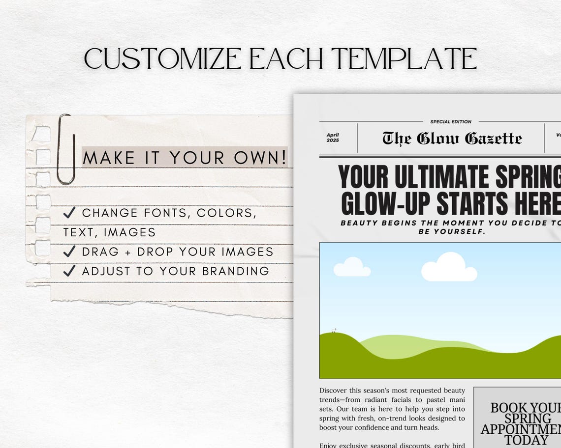 Beauty Business Newspaper Template Canva Editable Custom Newspaper for ...