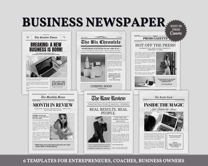 Canva Business Newspaper Template Editable Custom Newspaper for ...
