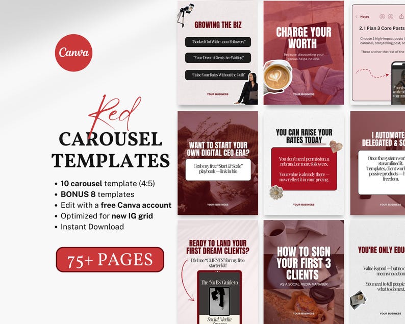 Red Instagram Carousel Templates Canva | 77 Editable Viral Post ...