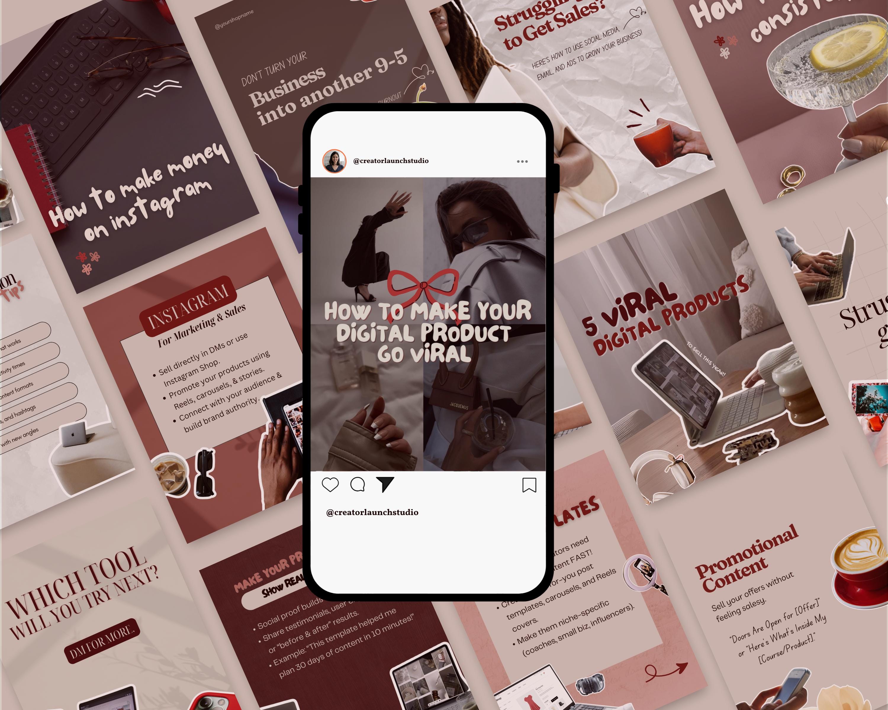 100 Cherry Red Social Media Canva Template Instagram Aesthetic Editable ...
