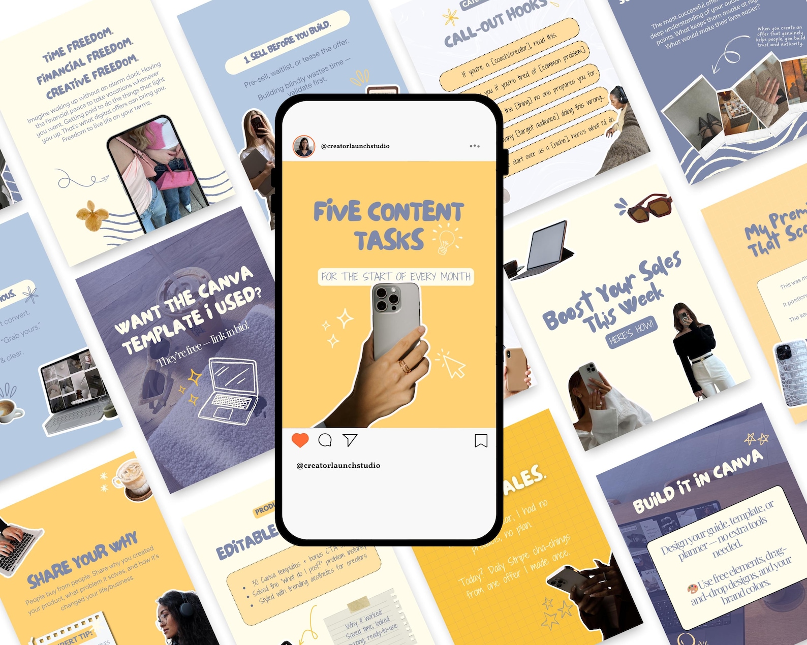 Butter Yellow Blue Instagram Carousel Templates 75 Editable Canva ...