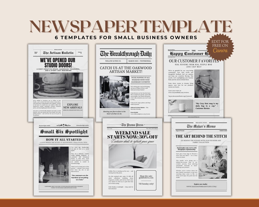 Editable Small Business Newspaper Canva Template | 6 Page Custom ...