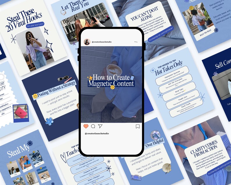 60 Bold Blue Instagram Carousel Canva Templates Editable Aesthetic ...