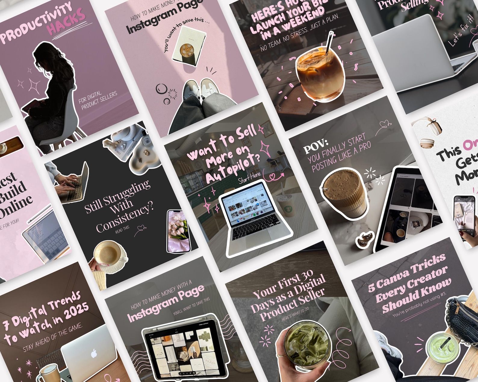50 Pink Instagram Carousel Covers Canva Templates Coaches Creators ...