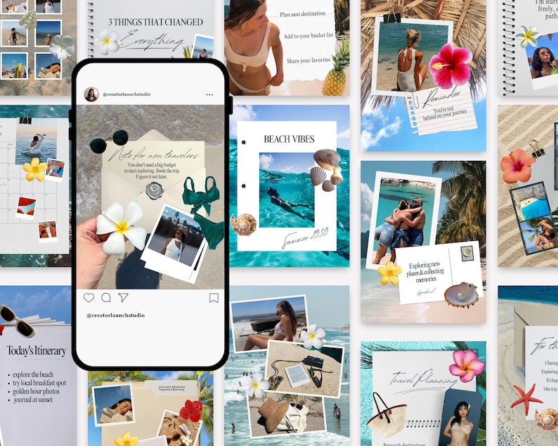 Summer Instagram Templates Canva, Beach Core Travel Blogger Social ...