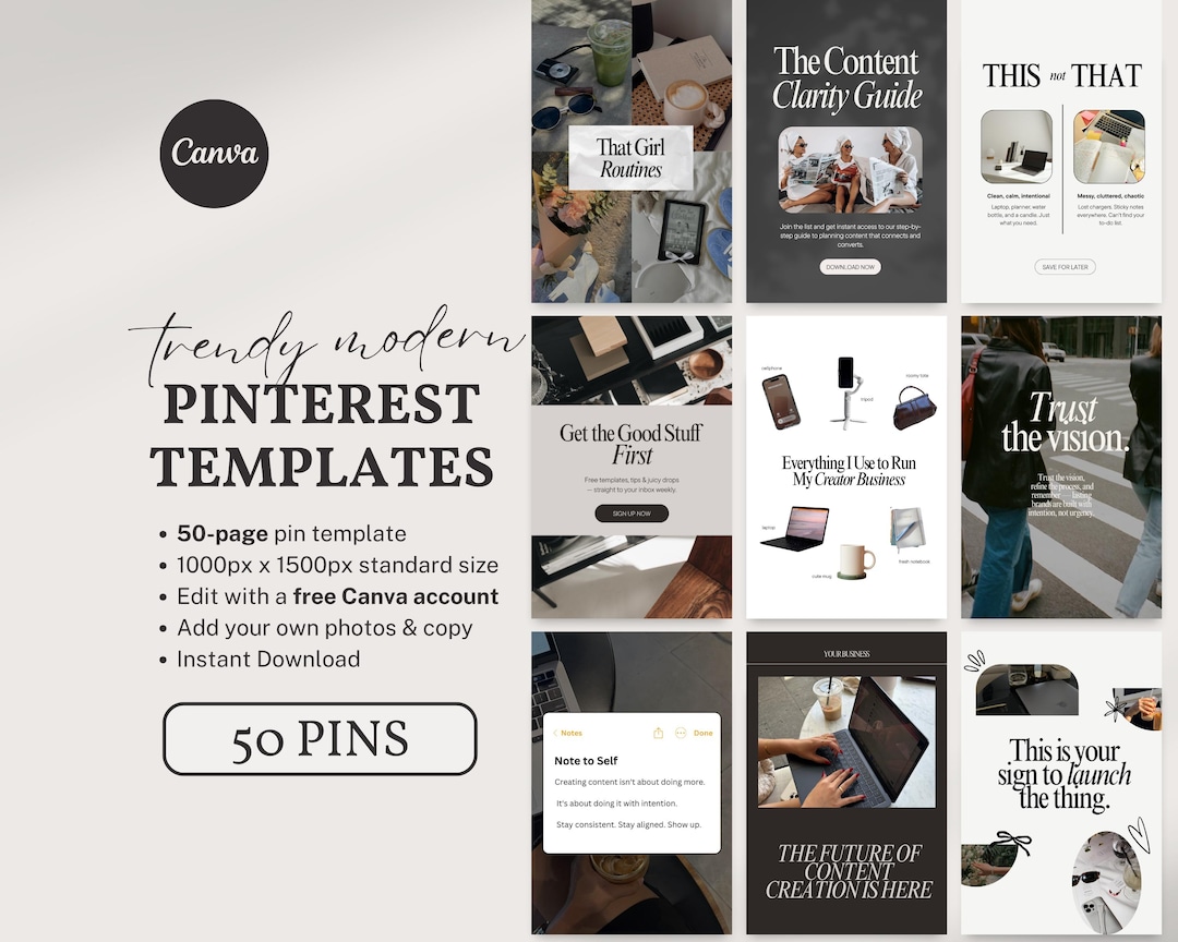 Pinterest Templates Canva 50 Editable Pin Templates Bloggers Coaches ...