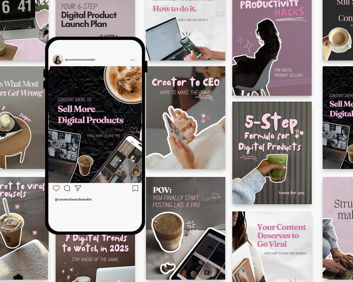50 Pink Instagram Carousel Covers Canva Templates Coaches Creators ...
