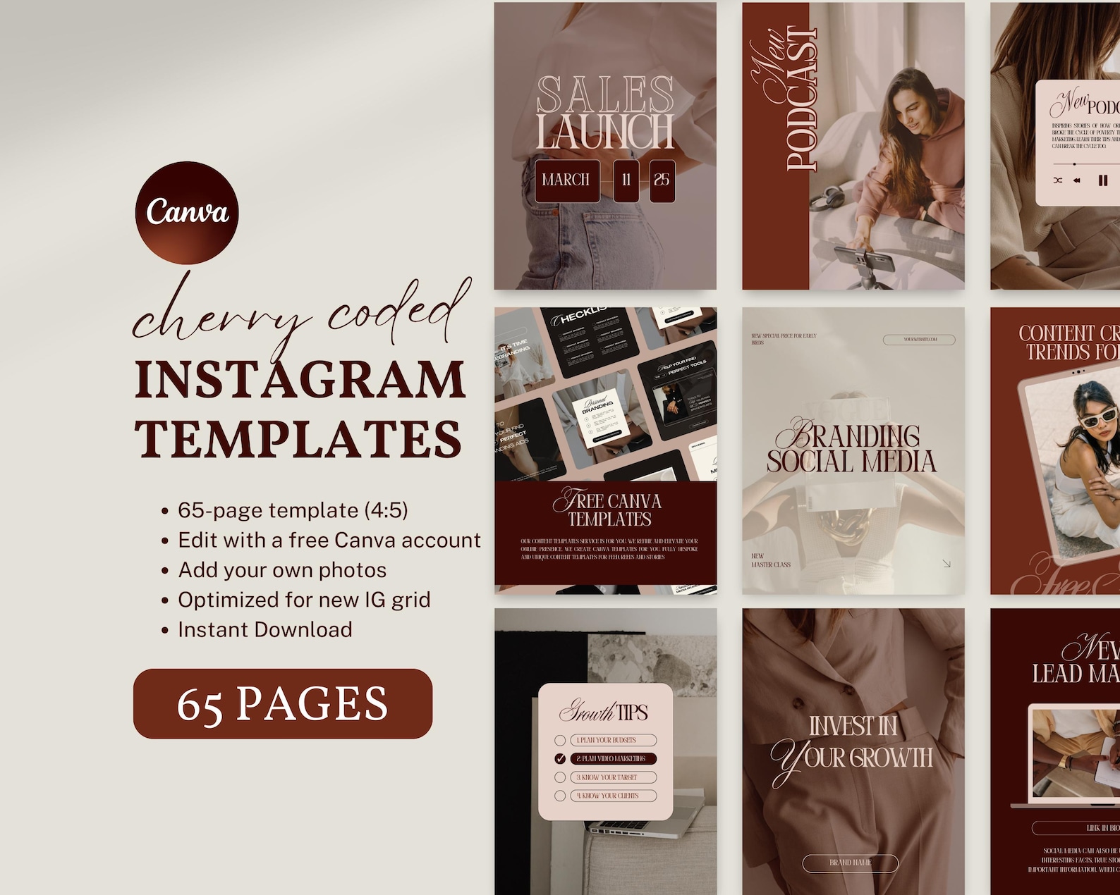 Cherry Coded Influencer Instagram Canva Templates Red Aesthetic ...