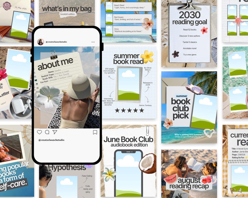 Summer Bookstagram Canva Templates, Trendy Editable Bookish Templates ...