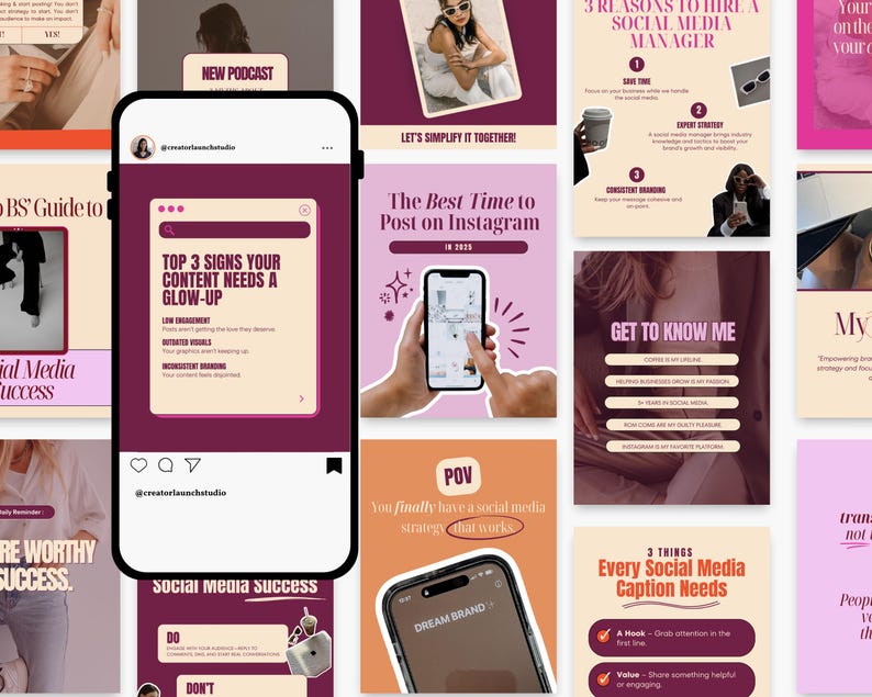 Bold Pink Instagram Templates for Social Media Managers Editable Canva ...