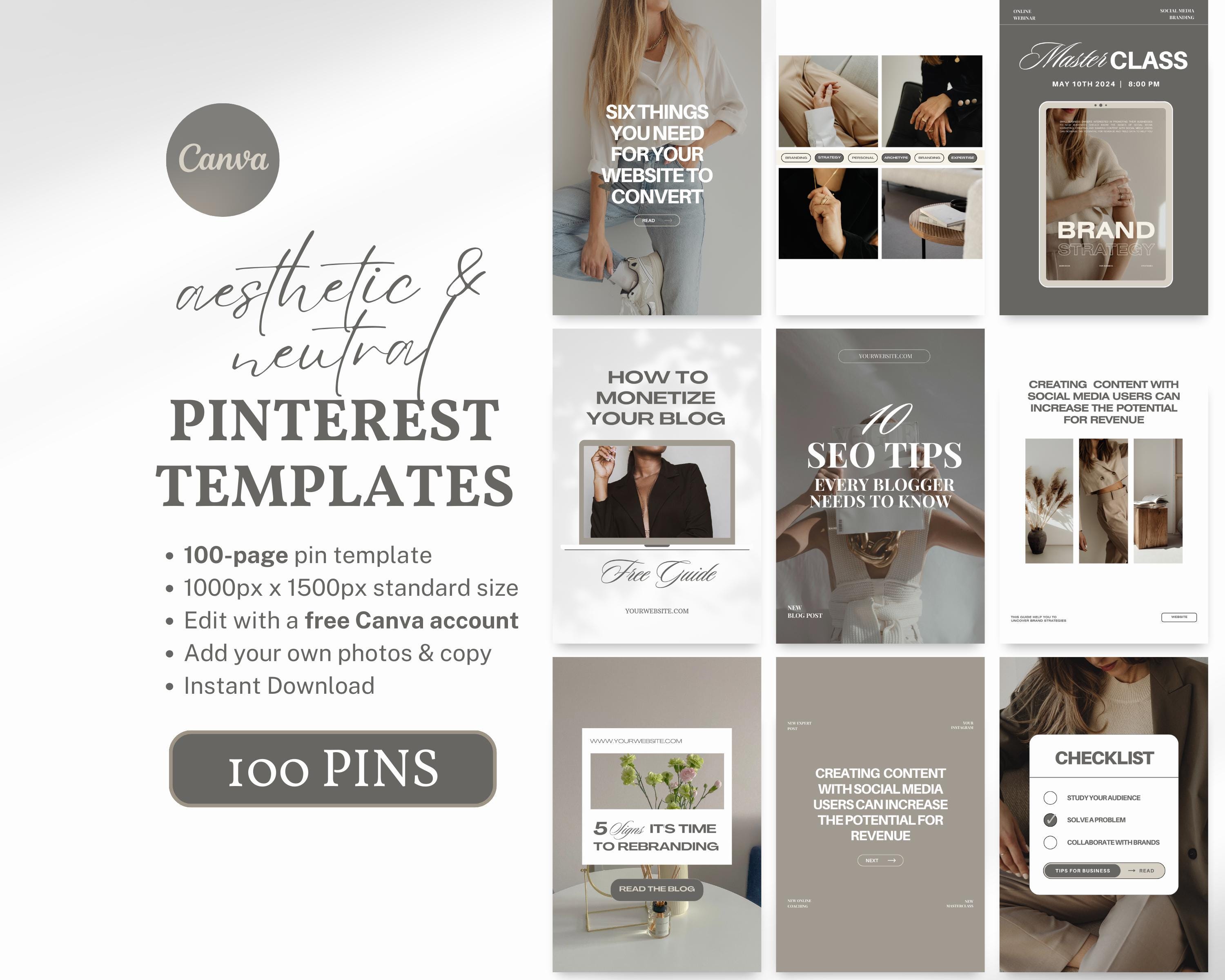 Pinterest Templates Canva 100 Editable Pin Templates for Bloggers ...