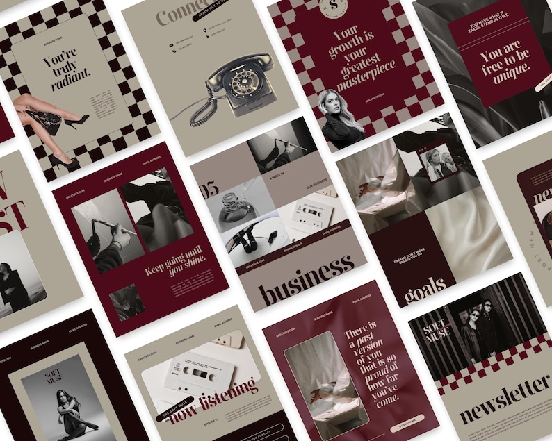 Burgundy Instagram Templates Canva | 30 Editable Elegant Posts for ...