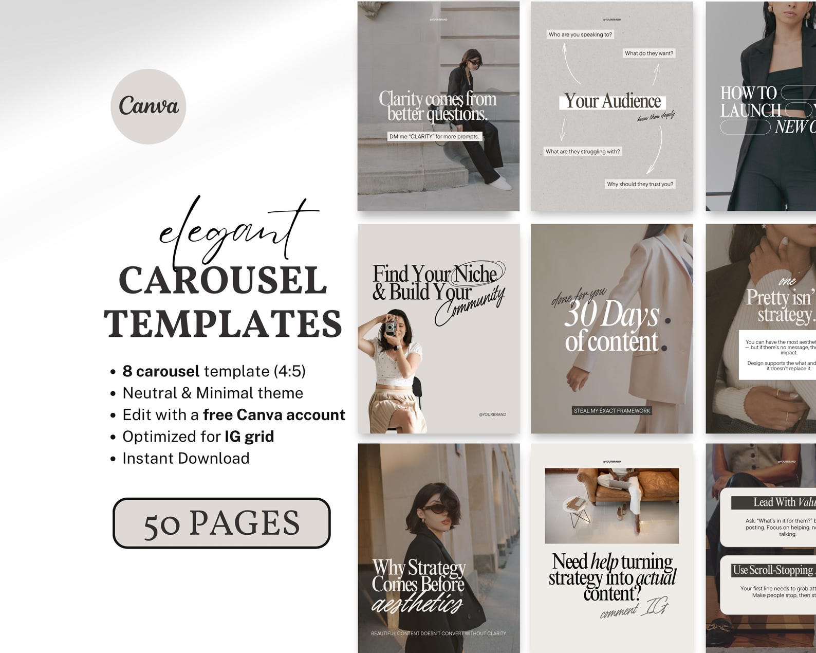 Elegant Instagram Carousel Templates Beige Neutral Aesthetic Canva ...