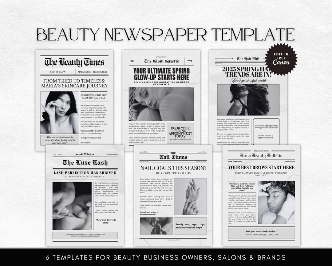 Beauty Business Newspaper Template Canva Editable Custom Newspaper for ...