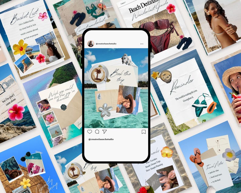 Summer Instagram Templates Canva, Beach Core Travel Blogger Social ...