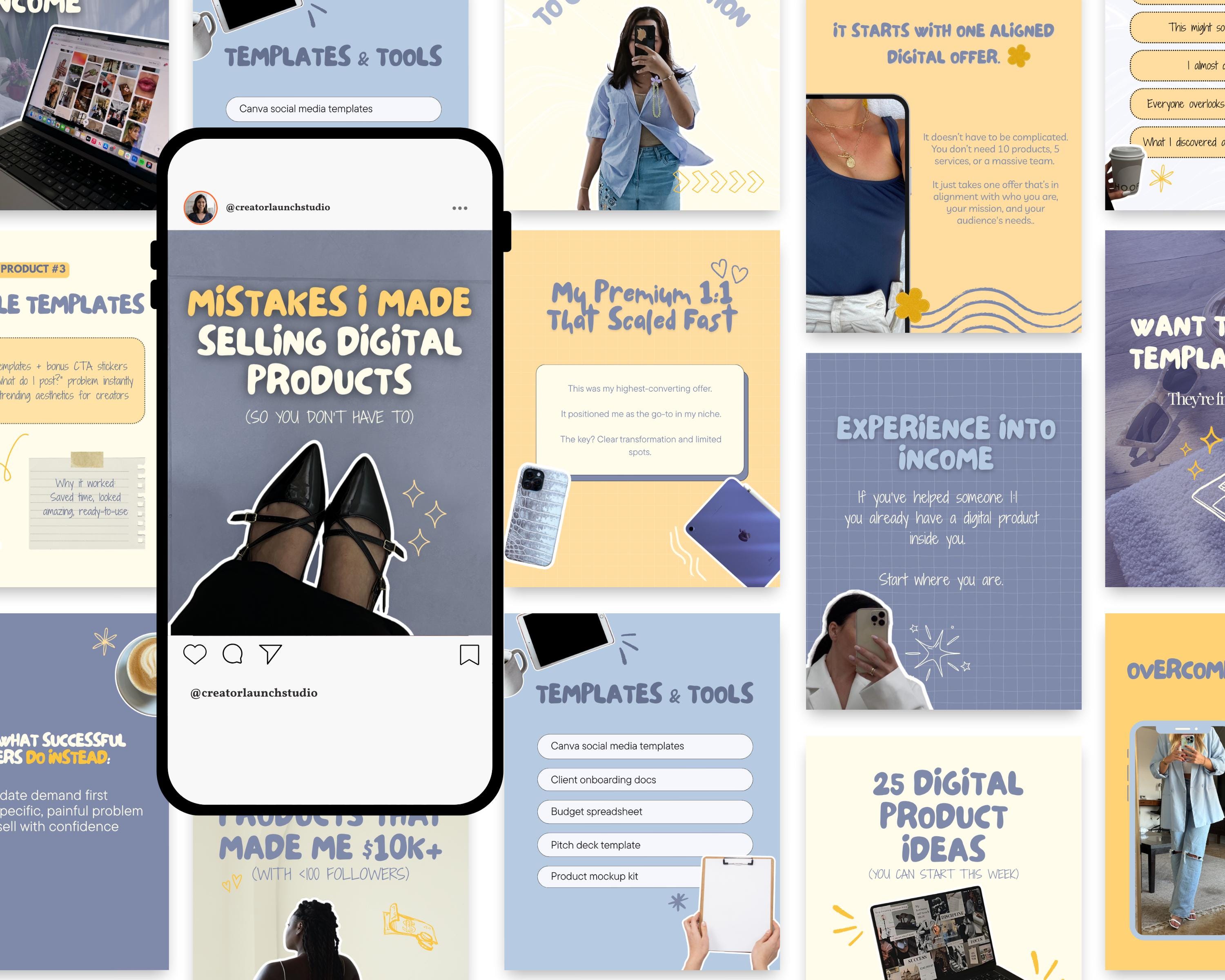 Butter Yellow Blue Instagram Carousel Templates 75 Editable Canva ...