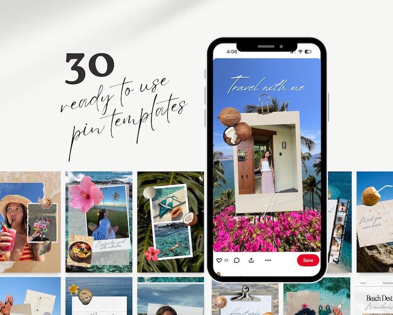 Summer Pinterest Templates Canva, 30 Beach Core Pin Templates, Travel ...
