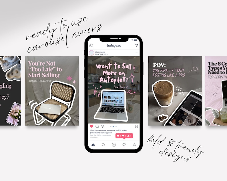 50 Pink Instagram Carousel Covers Canva Templates Coaches Creators ...