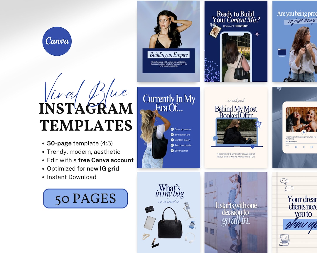 Blue Instagram Templates for Social Media Managers Editable Canva ...