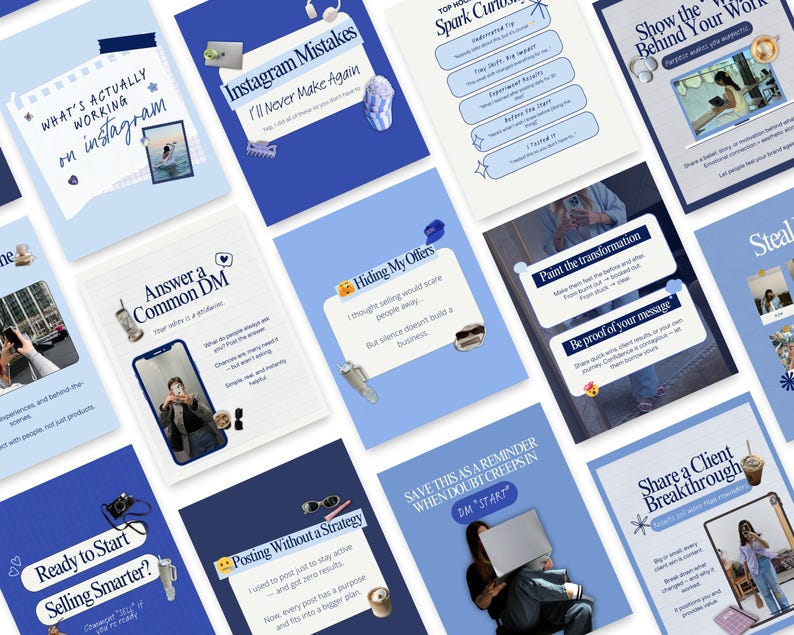 60 Bold Blue Instagram Carousel Canva Templates Editable Aesthetic ...