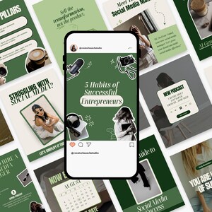Green Instagram Templates for Social Media Managers Bold Editable Canva ...
