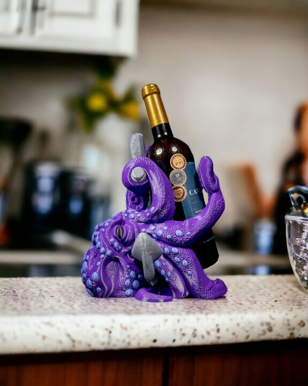 Handmade 3d-printed Octopus Wine Holder With Anchor: Nautical Decor for ...