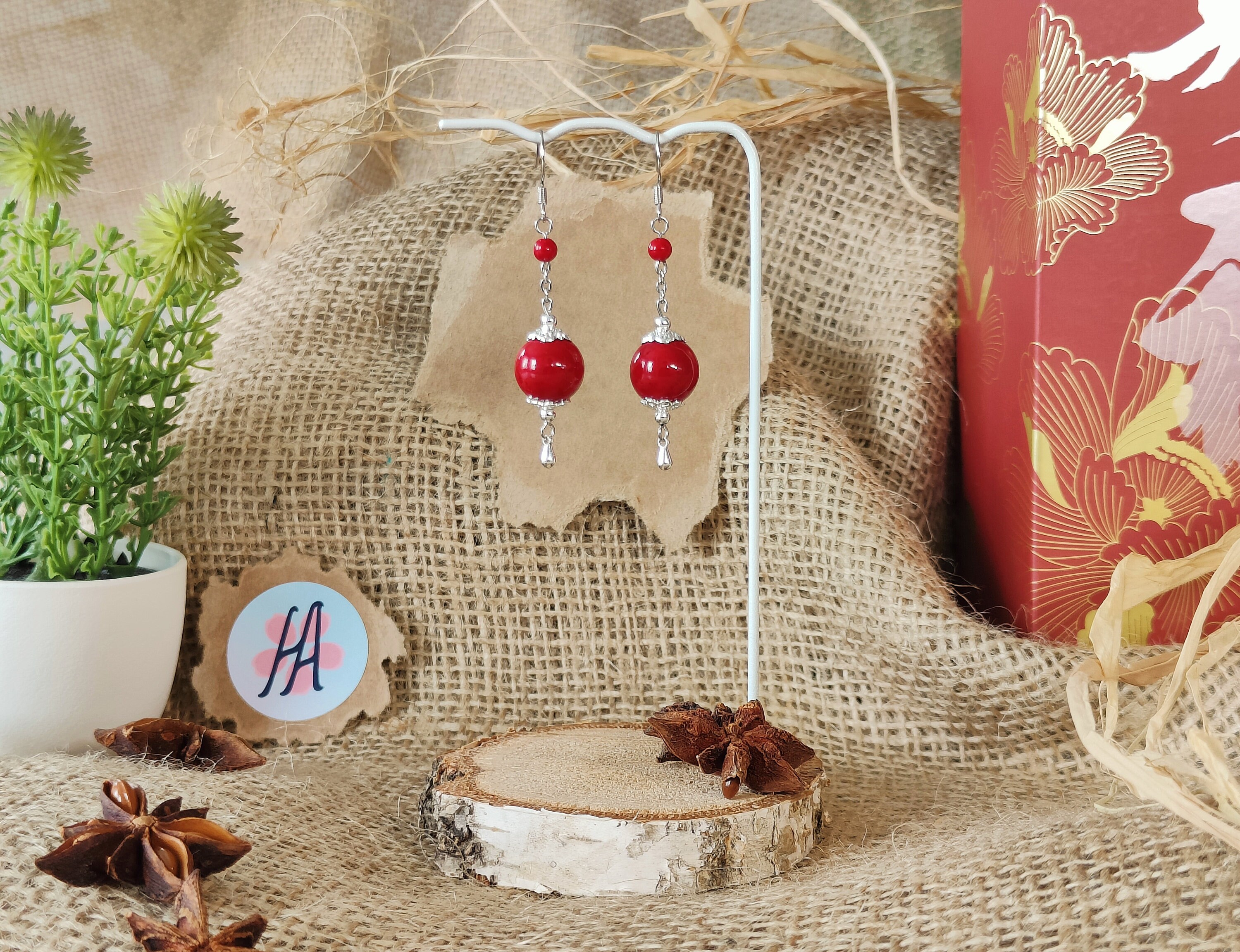 TGCF Earrings Xie Lian Gold Earrings Silver Earrings Stud Red Pearl ...