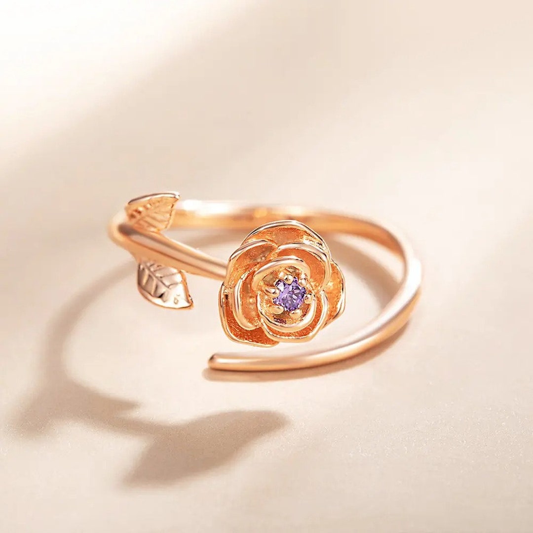 Personalized Birth Flower Ring With Birthstone, 3D Ring | Birthstone ...