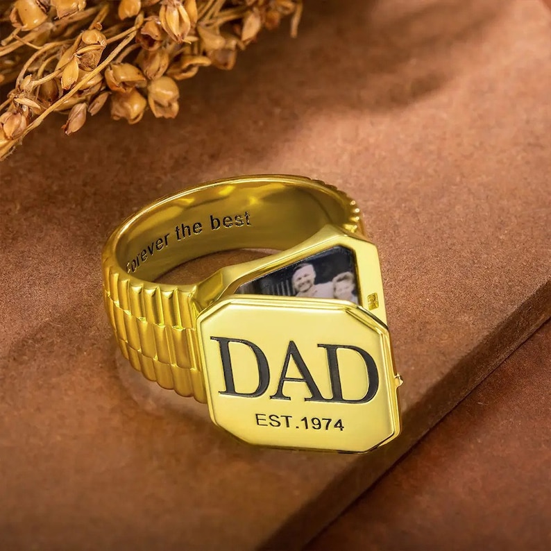 Custom Photo Engraved Signet Ring | Personalized Photo Locket Ring ...