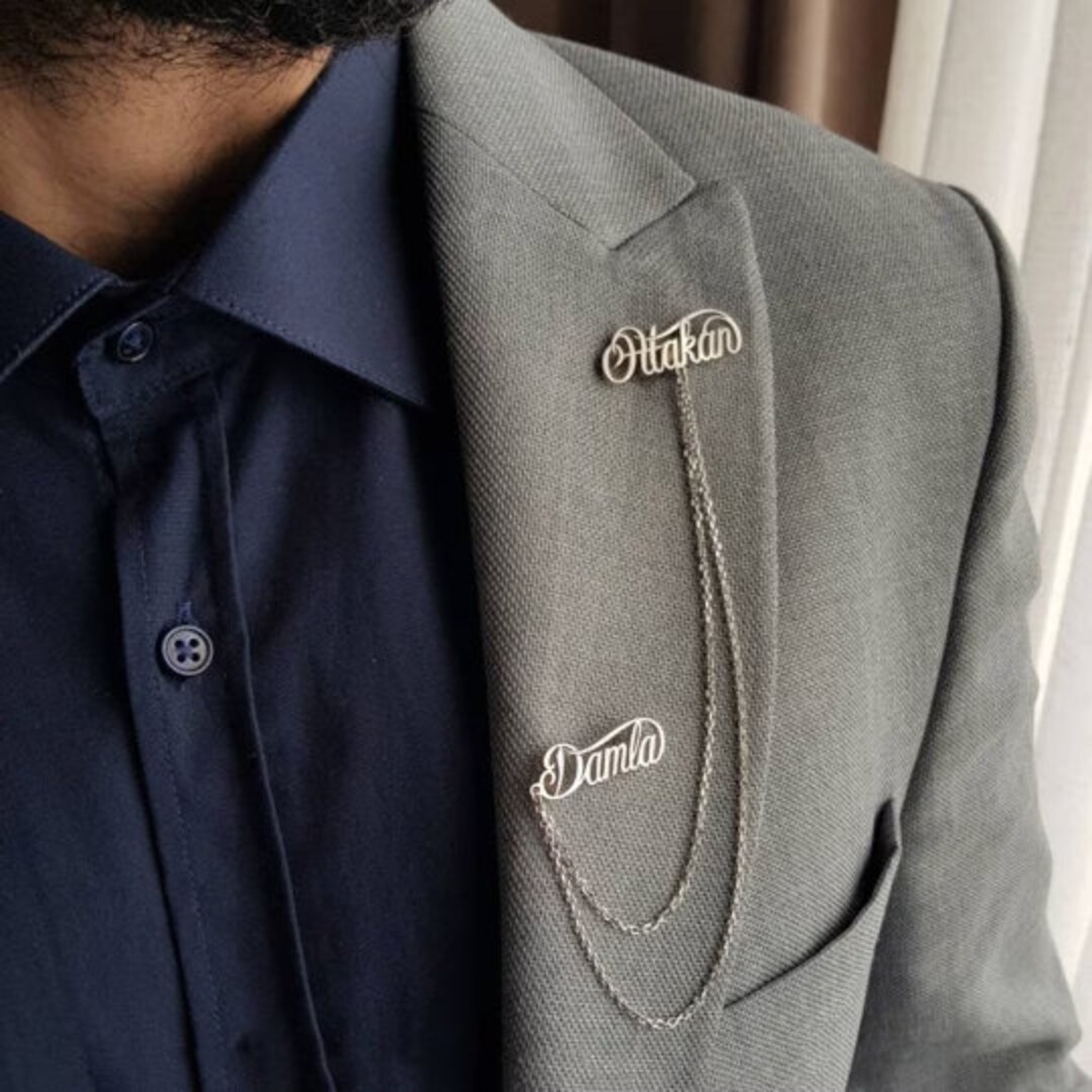 Personalized Name Lapel Pin With Chain Wedding Name Lapel Pin Gift for ...