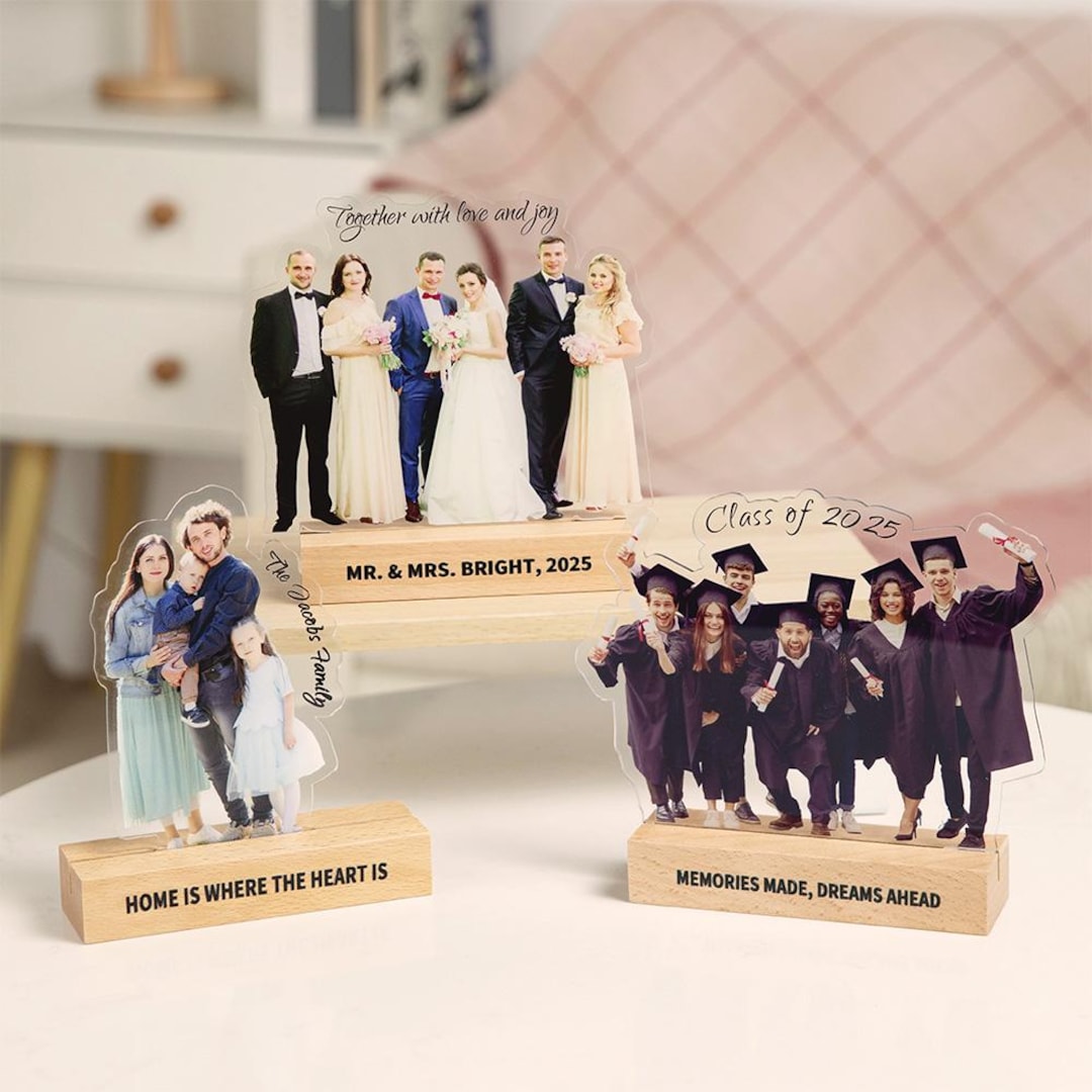 Personalized Photo Acrylic Plaque With Text and Wooden Base | Custom ...