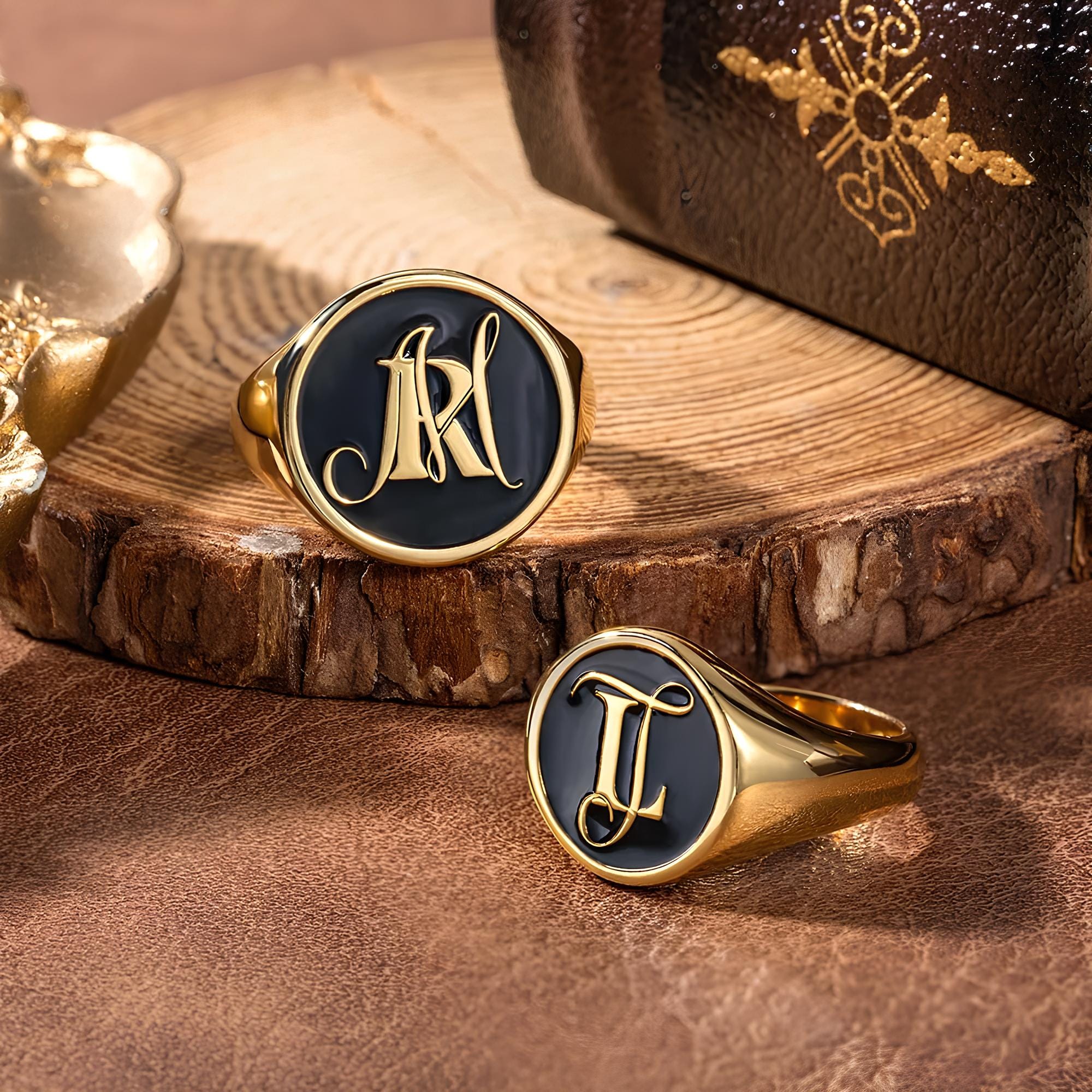 Personalized Initials Stacked Signet Ring With Engraved Text ...